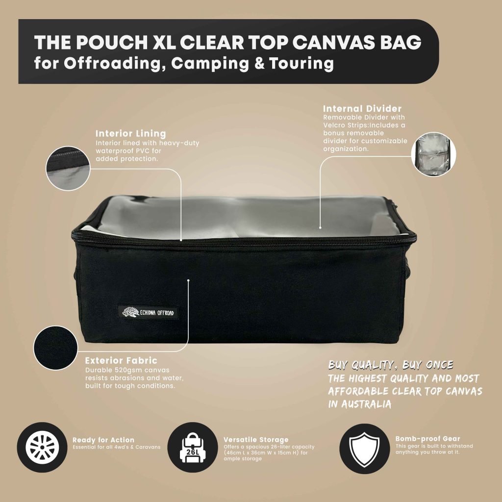 The Pouch XL Clear Top Canvas Bag - Echidna Offroad